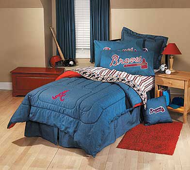 Atlanta Braves Team Denim Queen Comforter and Sheet Set