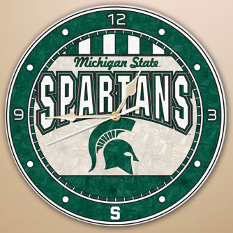 Michigan State Spartans NCAA College 12" Round Art Glass Wall Clock