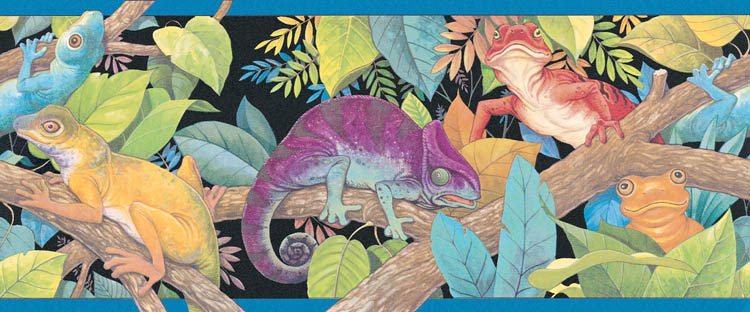 Colorful Lizards Wall Border with Blue Trim