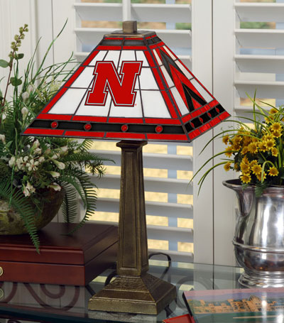 Nebraska Huskers NCAA College Stained Glass Mission Style Table Lamp