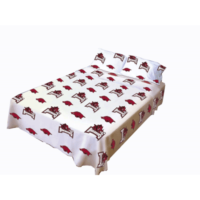 Arkansas Razorbacks 100% Cotton Sateen Twin Sheet Set - White