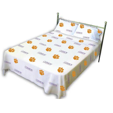 Clemson Tigers Twin XL Dorm Sheet Set - White